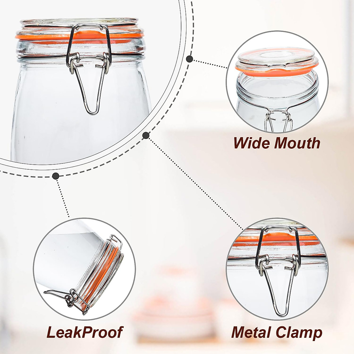 Galssmagic 32 oz Wide Mouth Mason Jars,4 Pack Glass Pickling Jars with Airtight Lids,Air Tight Glass Storage Container for Canning,Pickling,Fermenting