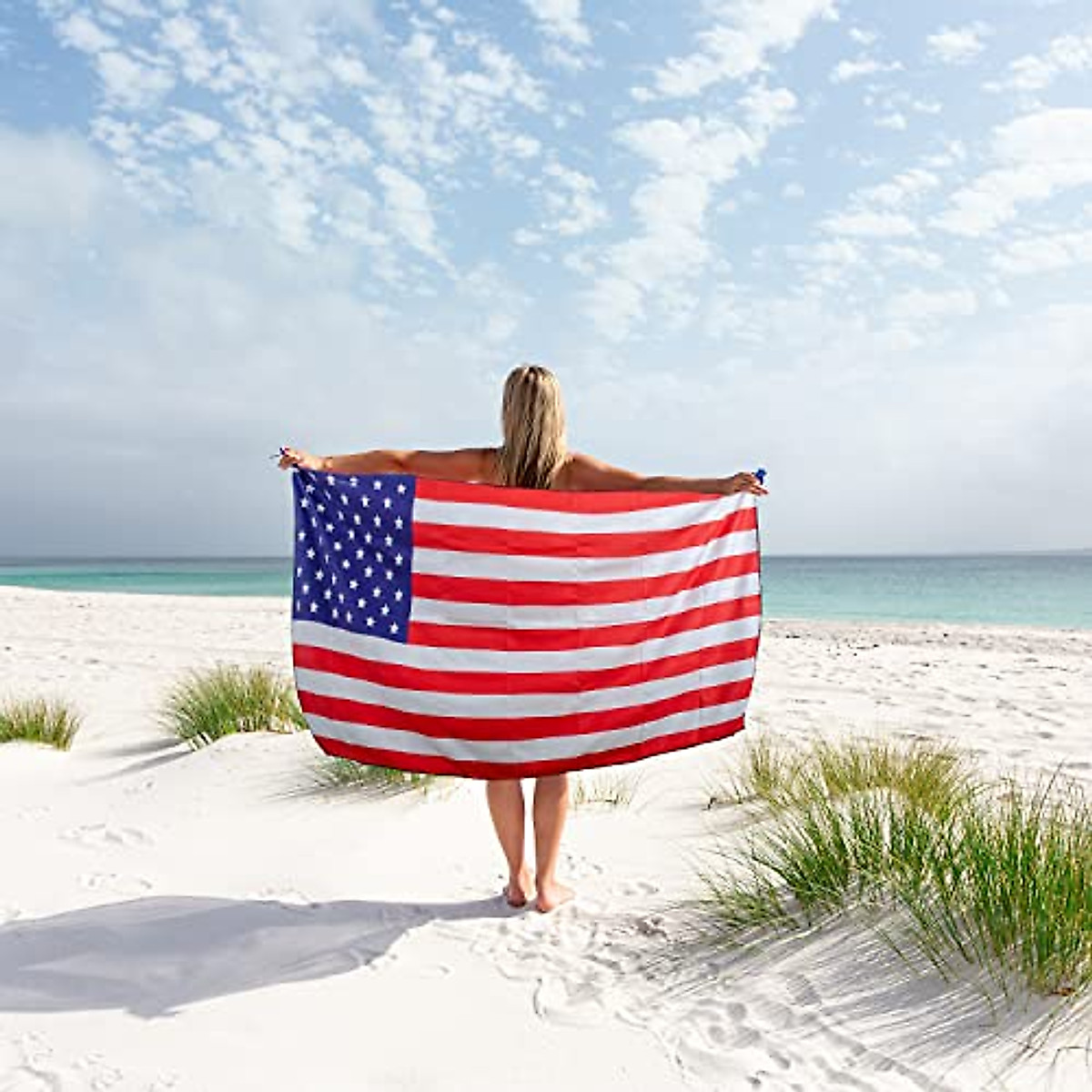 USA Flag Inspired, Quick Drying, Extra Large Sandfree American Flag Beach Towel - 71x35 Unique Design for Big Summer Fun, Perfect for Beach, Camping, Sports or Travel Accessories Towel.
