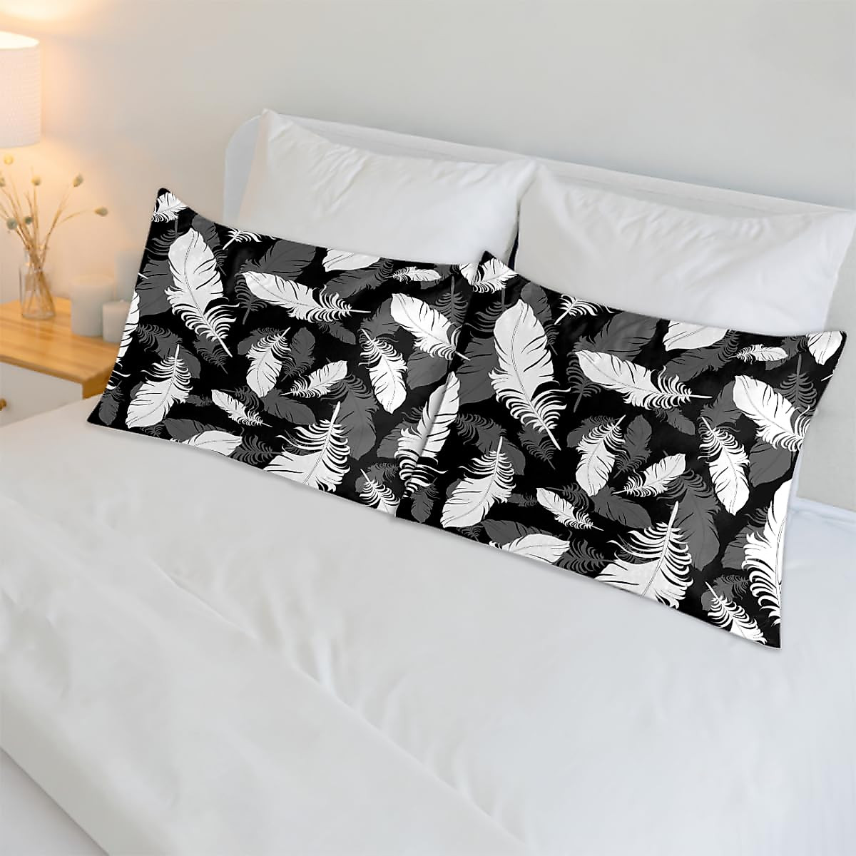Bird Feather Pattern Satin Pillow Cases Silk Satin Pillowcase for Hair and Skin Standard Set of 2 Super Soft Silk Pillowcase with Envelope Closure (20x26 in)