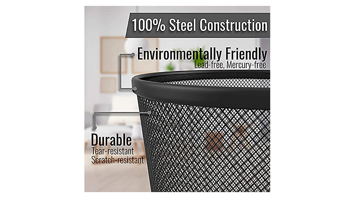 Zuvo Circular Mesh Waste Bin - Stylish Metal Trash Can for Home & Office