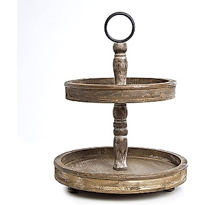 Hallops Wood 2 Tiered Tray | Rustic Farmhouse Decor | Rustic Serving Cake Stand | Galvanized Kitchen Table | Fall Decor | Food and Party Display(Coffee)