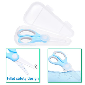 Kare & Kind Ceramic Baby Food Scissors - Blue - With Dust Cover and Storage Case - Cut Baby Food Easily - Ideal for Noodles, Meat, Chicken, Veggies and Fruits (Blue - 1 Pack)