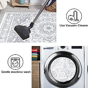 Topotdor Machine Washable Area Rug 5x7 Large Ultra-Thin Vintage Area Rugs with Non-Slip Backing, Gray Distressed Carpet Foldable Rugs for Kitchen Living Room Bedroom Dining Room