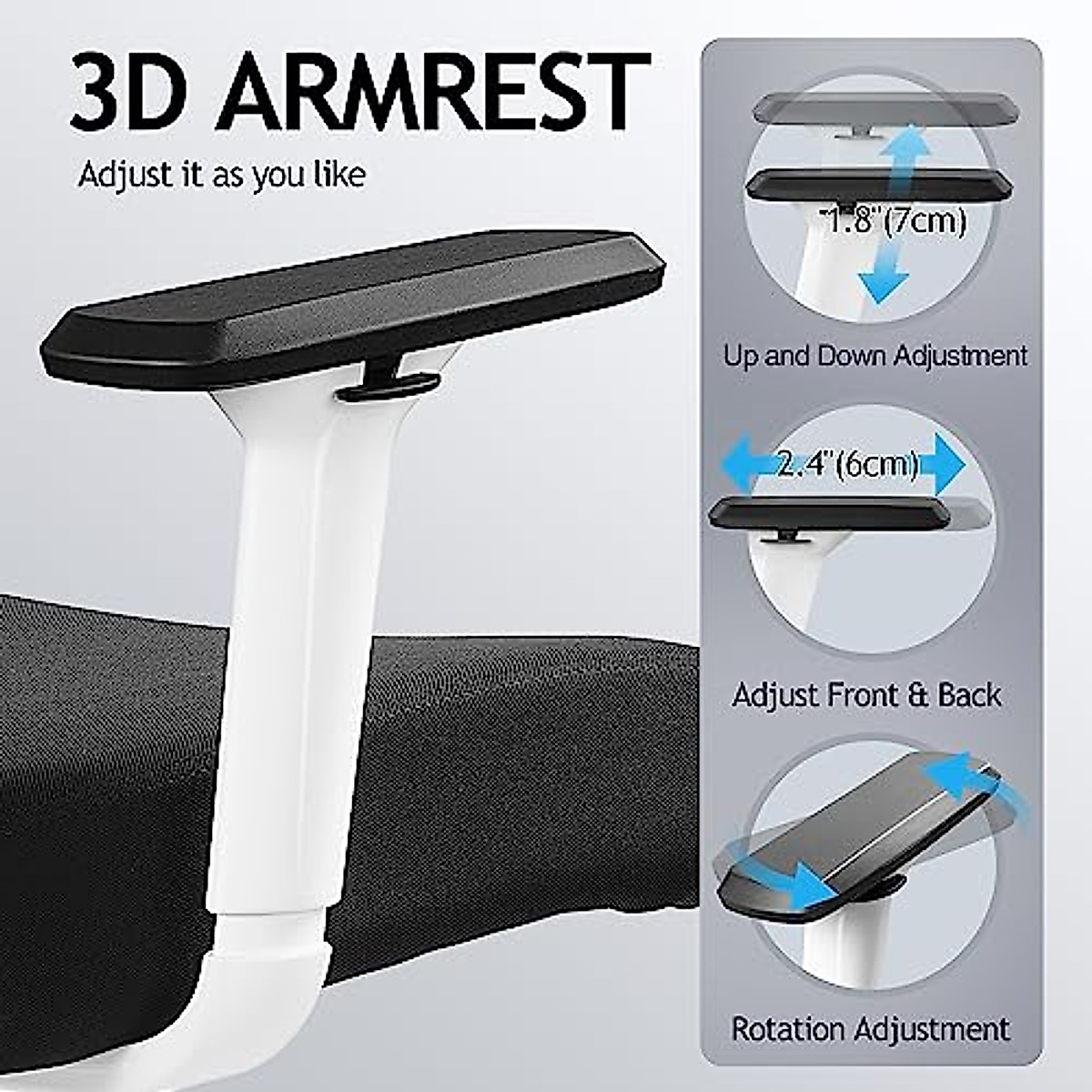 KERDOM Ergonomic Office Chair, Rolling Swivel Executive Desk Chair, Breathable Mesh Gaming Chair with Adjustable Headrest, 3D Armrest and Lumbar Support for Home Office White