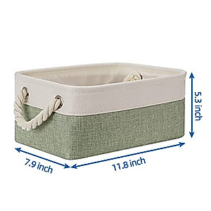 Temary Baskets 6 Pcs Fabric Storage Bins for Shelves Bundled with 2 Fabric Storage Basket for Organizing Nursery, Home (White&Green, 11.8Lx7.9Wx5.3H Inches, 16Lx12Wx12H Inches)
