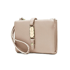 AOXONEL Womens Wallets Small Rfid Bifold Wristlet,Ladies Wallets for Card Coin,Change Purse with Wrist Strap (Beige)