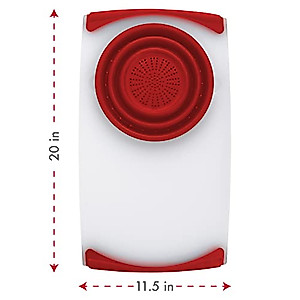 Dexas Over the Sink Strainer Board, 11.5 x 20", Natural/Red
