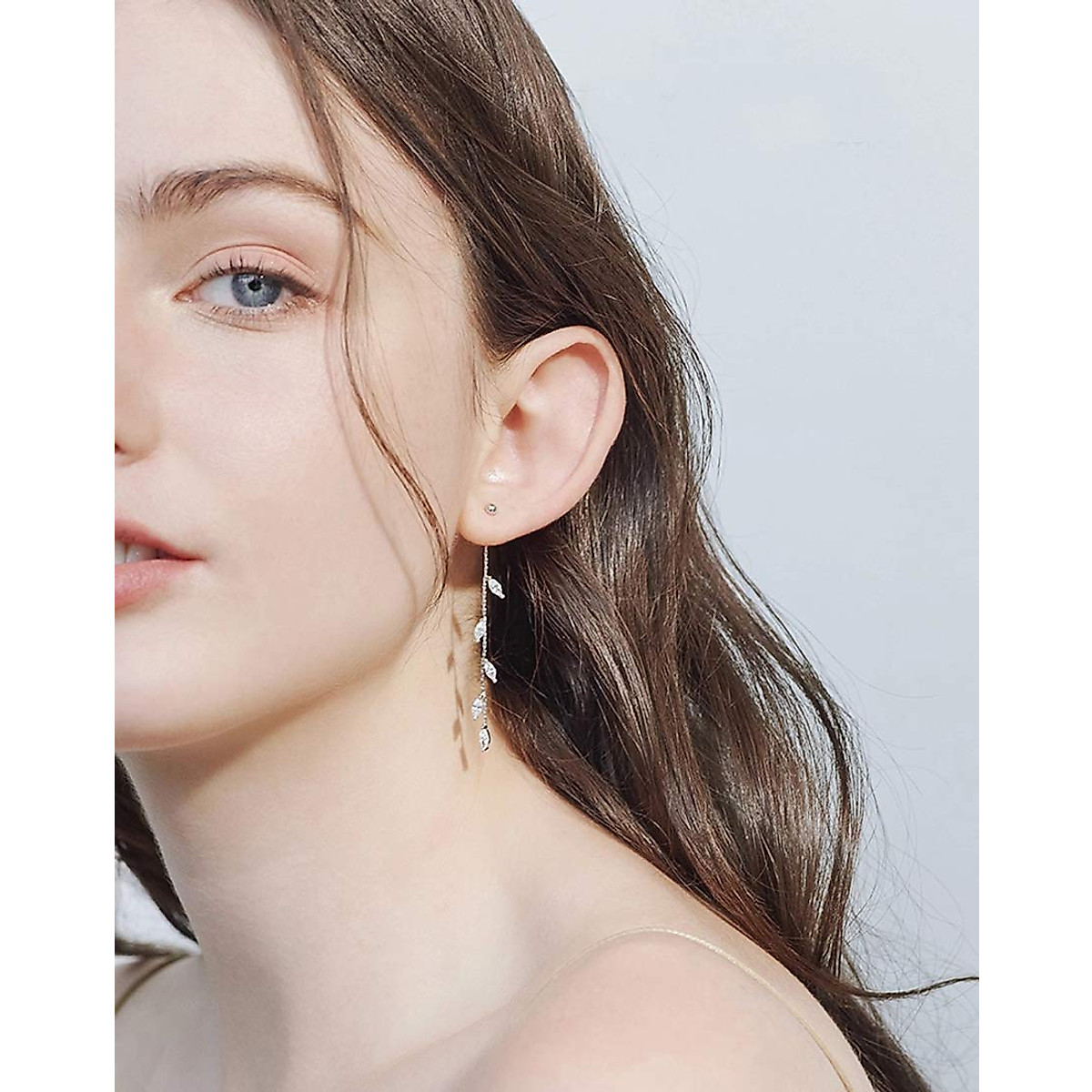 SLUYNZ 925 Sterling Silver Droplet Dangle Earrings Chain for Women Olive Leaf Wedding Dangle Earrings Bridal Earrings (A-Silver)