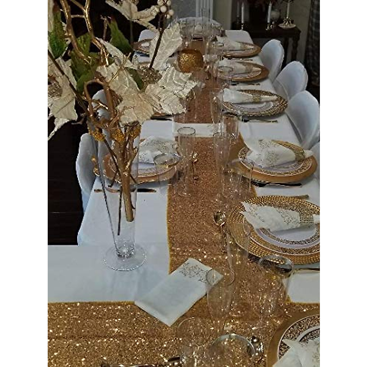 Oojami Gold Glitter Plastic Classicware Glass Like Champagne Wedding Parties Toasting Flutes (1 Box = Quantity 30)