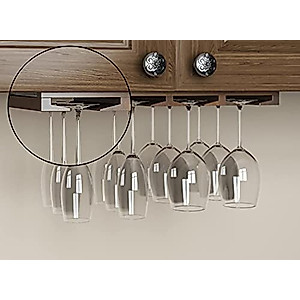Rustic State Eze 4 Sectional Adjustable Wood Under Cabinet Wine Glass Holder Wine Glass Rack Hanging Shelf Stemware Bar Organizer - 12 Wine Glass Storage - 10 Inch Deep - Chestnut Stained
