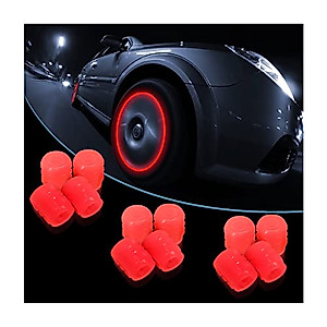 12PCS Fluorescent Car Tire Valve Stem Caps, Auto Corrosion Resistant Wheel Valve Cover, Luminous Illuminated Glow in The Dark, Car Decor Accessories Universal for SUV, Trucks, Car (Red(1))