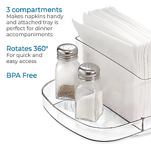 iDesign Linus Plastic Lazy Susan Napkin and Condiments Turntable Holder for Kitchen Countertops and Dining Tables, Clear