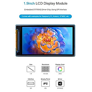 1.9inch LCD Display Module, IPS Screen, Embedded ST7789V2 Driver Chip, Using SPI Interface,170×32,262K Colors