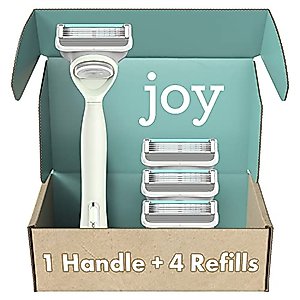 joy Razors for Women, 1 Handle, 4 Razor Blade Refills, Teal, Lubrastrip to Help Avoid Skin Irritation