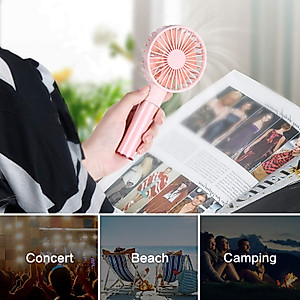 SmartDevil Handheld Fan, Mini Personal Fan with 1200mAh Rechargeable Battery, 3 Speeds Adjustable, Portable Desk Fan with Base, Colorful Handheld Fan For Home, Travel, Office, Camping, Pink