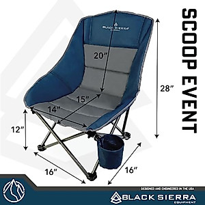 Black Sierra Deluxe Low Scoop Padded Camping Chair, Folding Event Chair with Cup Holder and Carrybag, Outdoor Portable Beach Chair Supports 250 Lbs, Event Chair, Camping Chair, Beach Chair