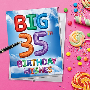 NobleWorks - Large 35th Happy Birthday Card (8.5 x 11 Inch) - Funny 35 Year Milestone Bday Congrats, Jumbo Group Card from All of Us (Not 3D or Raised) - Inflated Messages 35 J9398MBG-US