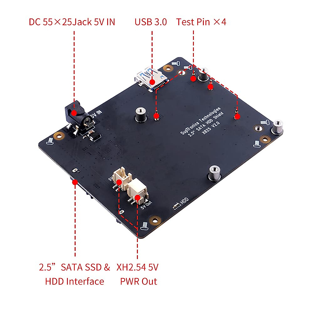 GeeekPi SATA Storage for Raspberry Pi 4, 2.5 inch SATA HDD/SSD Expansion Board X825 V2.0 USB3.0 Shield for Raspberry Pi 4 Model B ( Only for Raspberry Pi 4B )