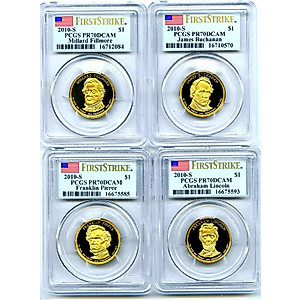 2010 S FILLMORE BUCHANAN PIERCE LINCOLN DOLLAR Set First Strike Proof PCGS PR-70