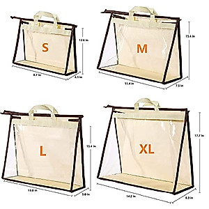 8 Pack Dust Bags for Handbags, Clear Handbag Storage, Purse Storage Organizer for Closet, Purse Cover Hanging Closet Organizer with Zipper, Handles and Purse Hook, Beige