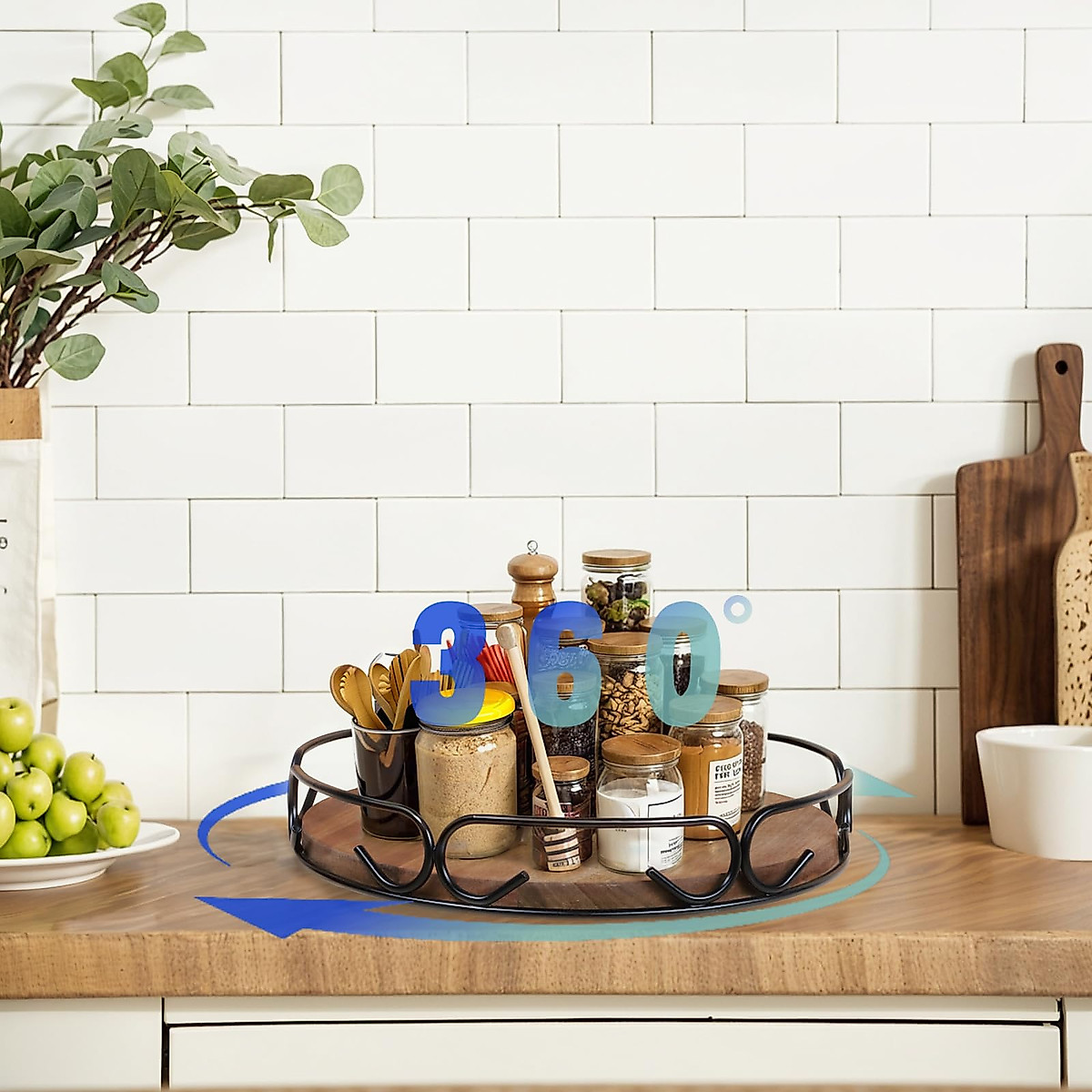 HomenComfy Lazy Susan Turntable for Cabinets, Kitchen, Bathroom Countertops, OPENICE 11-Inch Wooden Lazy Susan Organizer for Dining Table, Rotating Spice Organizer, Mom's Beloved Gift