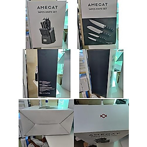 Knife Block Set, AMEGAT Knife Set with Advanced Self-Sharpening Technology, 14-Piece Waved Texture Kitchen Knife Set, Stainless Steel Knife Set with Block, Razor-Sharp Knives and Full Tang Handle