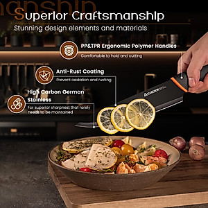 Knife Set, Astercook 15 Pcs Dishwasher Safe Kitchen Knife Set with Built-in Sharpener, High Carbon German Stainless Steel Black Knife Block Set