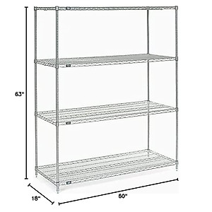 Nexel 18" x 60" x 63", 4 Tier, NSF Listed Adjustable Wire Shelving, Unit Commercial Storage Rack, Silver Epoxy, Leveling feet