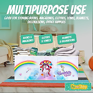 Toy To Enjoy Kids Toy Box - Large Stuffed Animal Storage, Collapsible Toy Chest Bin, Durable Fabric Toy Box for Boys & Girls - Storage Basket with Lid & Removable Inserts, 38x13x15 Inches (Unicorn)