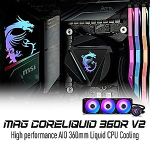 MSI MAG CoreLiquid 360R V2 - AIO ARGB CPU Liquid Cooler - Rotating Cap Design - LGA 1700 Ready - 360mm Radiator - Triple 120mm RGB PWM Fans