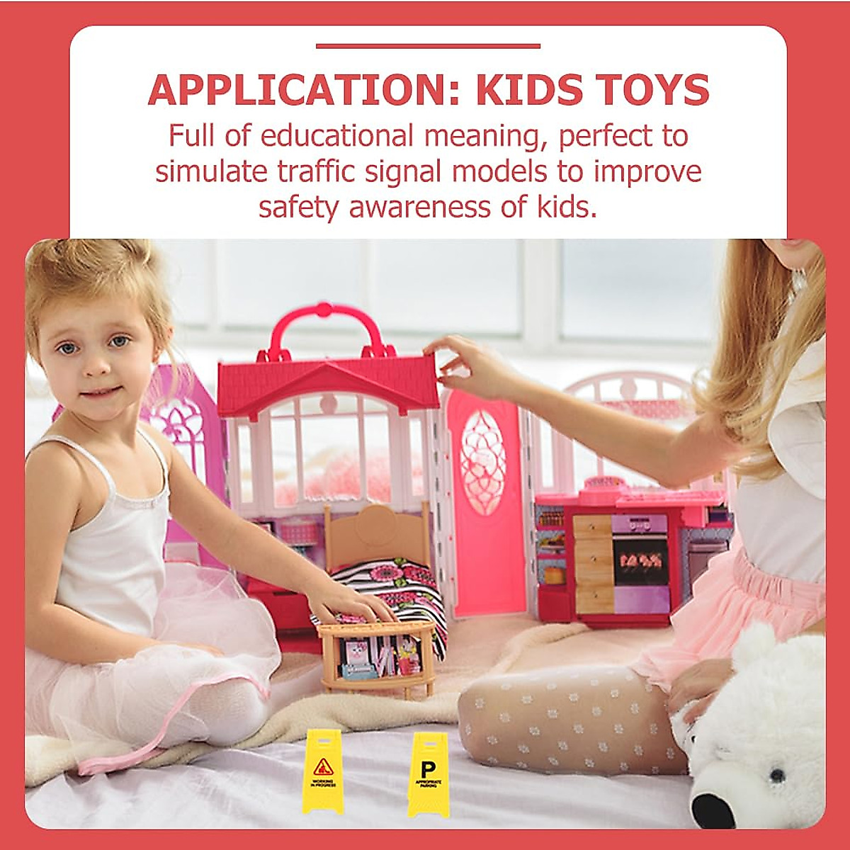 NUOBESTY Mini Traffic Signs Set, Plastic Street Signs Playset Traffic Cones Yellow Warning Sign Garbage Can Toy Safety Education Toy for Kids 25pcs