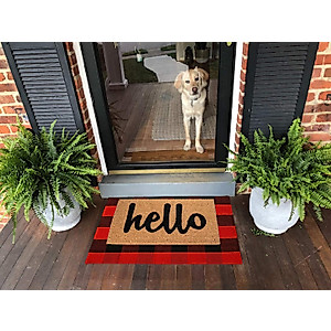 UKELER Buffalo Plaid Rug 2'×3'- Cotton Outdoor Rug Washable Buffalo Check Doormat, Red and Black Plaid