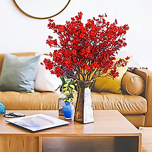 Uieke 6 Pcs Babys Breath Artificial Flowers Bulk Silk Red Faux Flowers Real Touch Gypsophila Bouquet for Christmas Halloween Home Wedding Decoration