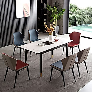 LAREDU Kitchen Dining Chair Set of 6 PU Leather Kitchen Living Room Lounge Counter Chairs Ergonomics Seat Sturdy Carbon Steel Metal Legs (Color : Red)