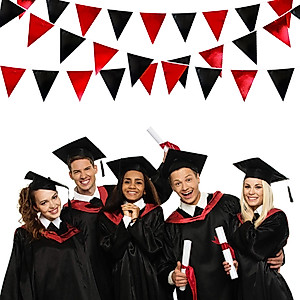 Red Black Party Decoration Metallic Fabric Triangle Pennant Banner Flag Bunting Garland for Graduation Halloween Birthday Wedding Bachelorette Anniversary Las Vegas Casino Poker Pirate Party Supplies