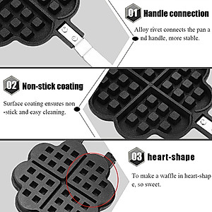 Heart Shape Cast Iron Waffle Maker, Non-stick Double Side Waffle Cake Mold Pot for Household Cafe Restaurant