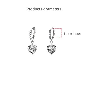 Huggie Crystal Heart Hoop Earrings for Women Girls 925 Sterling Silver CZ Charms Dangle Drop Small Hoops Cartilage Hypoallergenic Piercing Cuff Wrap Cute Birthday Valentine Mother's Day Jewelry Gifts for Her (Silver)
