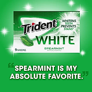 Trident White Spearmint Sugar Free Gum, 9 Pack of 16 Pieces (144 Total Pieces)