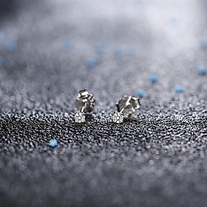 Sllaiss 2mm Sterling Silver Austria Zirconia Stud Earrings for Women Men, Platinum/Gold/Rose Gold Plated Tiny CZ Studs