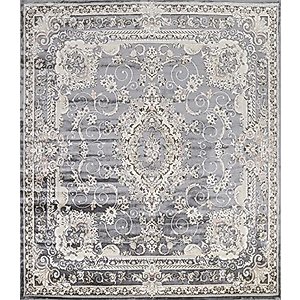 Grey Floral Transitional Turkish Area Rug Oriental Carpet 10x10 Square