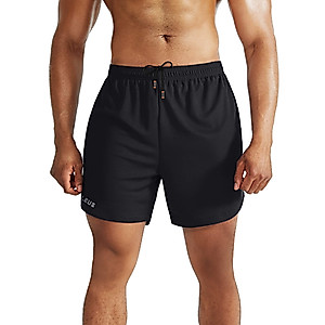 NELEUS Men's 2 in 1 Running Shorts with Liner,Dry Fit Workout Shorts with Pockets,6070,2 Pack,Black/Black,US M,EU L