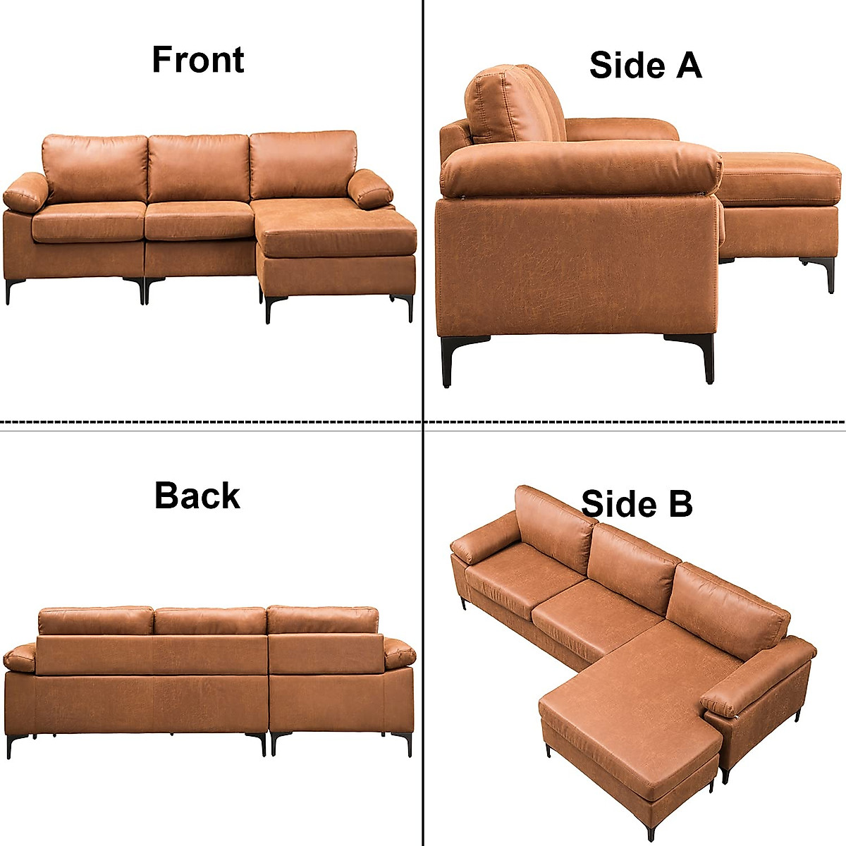 HOOOWOOO 100" L Shaped Couch with Reversible Chaise Living Room Couch Modern Sofa Set for Small Living Room Apartment Space,Brown Faux Suede