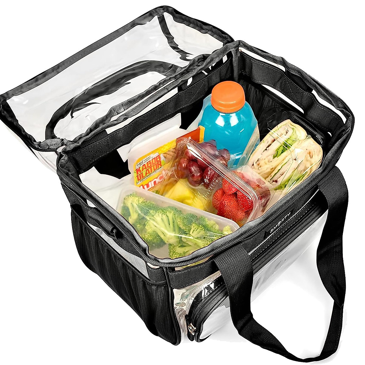 TACVEL Medium Heavy Duty Clear Lunch Bag, Stadium Approved Clear lunch Bag with Adjustable Strap, Clear Lunch Box for Women Men Work-Black