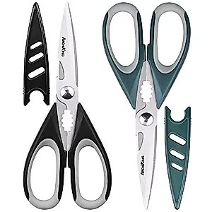 Kitchen Shears with Sheath, ARCHIKING 2pack Sharp Kitchen Scissors,Stainless Steel Scissors,Poultry Shears,Utility Scissors,Office Scissors,Dishwasher Safe for Chicken,fish,meat,BBQ (Black&Green)