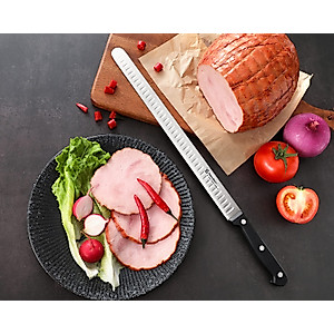 Humbee 12 inch Carving Knife Razor Sharp Blade with Granton Edge for Cutting Smoked Brisket, BBQ Meat, Turkey,Black