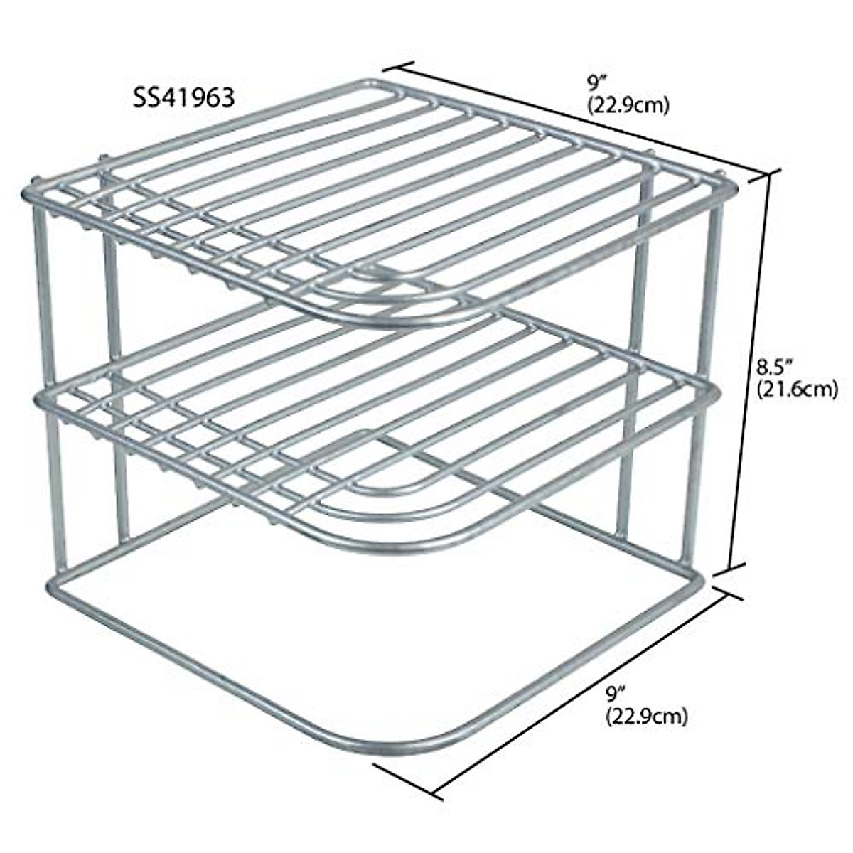 Home Basics Heavy Weight Vinyl Coated 3 Tier Steel Smart Kitchen Cabinet Corner Storage Shelves and Raised Counter Shelf Racks Organizer, Silver