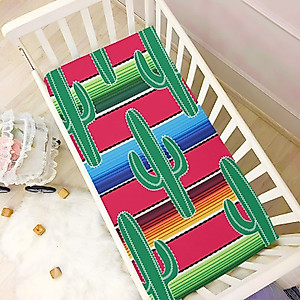 Fitted Crib Sheet for Boys Girls, Green Cacti Jersey Knit Baby Sheet for Standard Crib and Toddler Bed Mattresses, Cozy Soft Breathable, 28 x 52 in