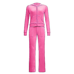plus size 2 piece outfits for women Lounge Sets for Women Zip Up Casual 2 Piece Pant Sets Long Sleeve Hooded Sweatshirts Comfy Velvet Fashion Outfits Pink XL