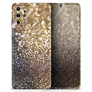 DesignSkinz Gold and Black Unfocused Glimmering Rainfall Protective Vinyl Decal Wrap Skin Cover Compatible with The Samsung Galaxy S20 (Screen Trim & Back Glass Skin)