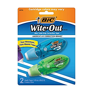 BIC Wite-Out Brand Mini Twist Correction Tape, White, 2-Count, Compact and Convenient Design for Easy Storage